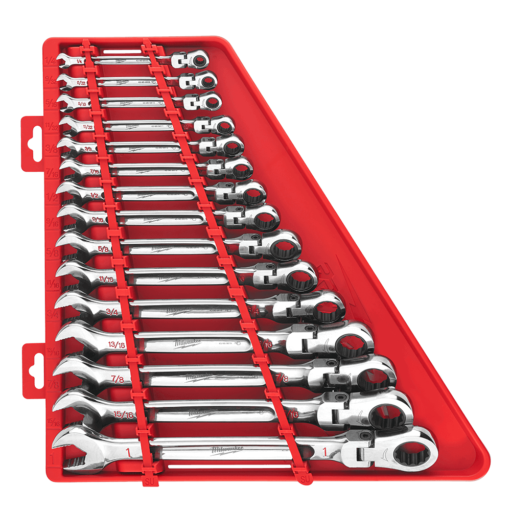 15pc Flex-Head Ratcheting Wrench Set – SAE Milwaukee — Hillcock Industrial