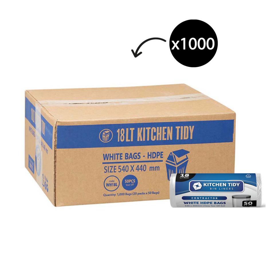 Austar Kitchen Tidy Bin Liners 450 x 540mm 18L White Roll of 50 Box of ...