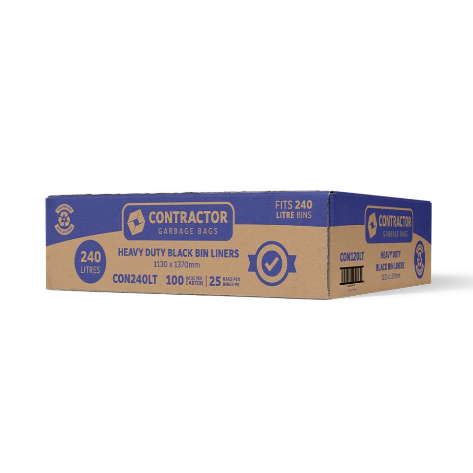 Austar Bin Liners Contractor Heavy Duty 240 Litre Black Packet of 25 ...