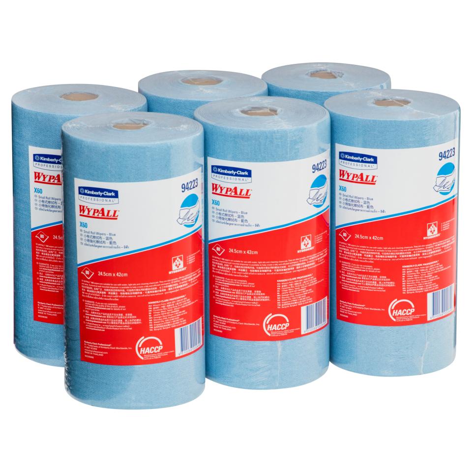 Wypall 94223E X60 Wipers Small Blue 80 Sheet Roll Pack 6 Wypall ...