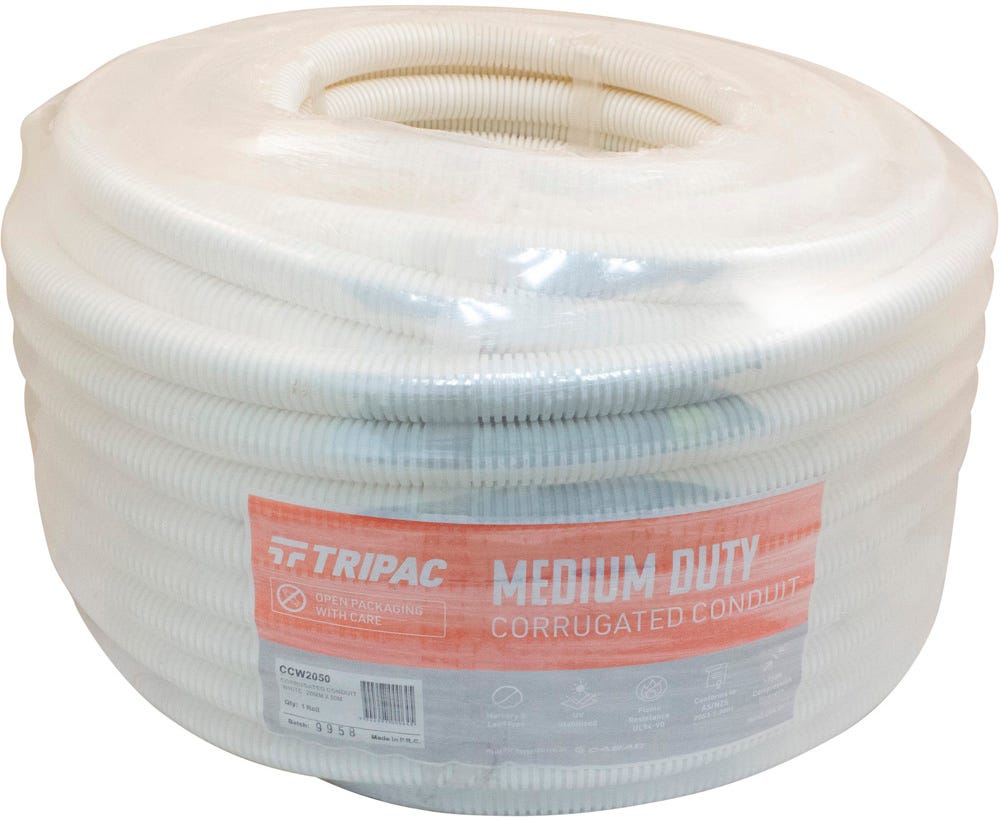 CORRUGATED CONDUIT WHITE 20MM X 50M ROLL CABAC — Hillcock Industrial