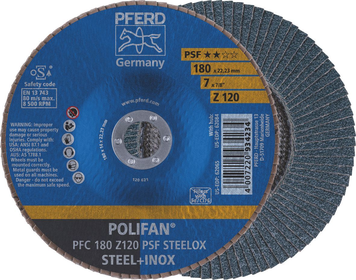 POLIFAN Flap Disc GP Zirconia - PFC 180 Z 120 PSF PFERD — Hillcock ...
